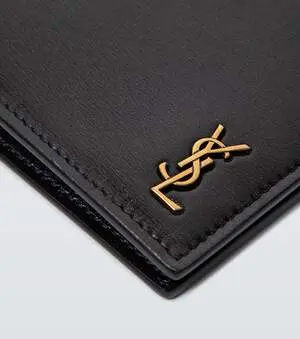 Saint Laurent Tiny Cassandre East/west Leather Wallet - Black