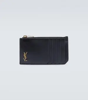 Saint Laurent Tiny Cassandre Fragments Leather Card Holder - Black