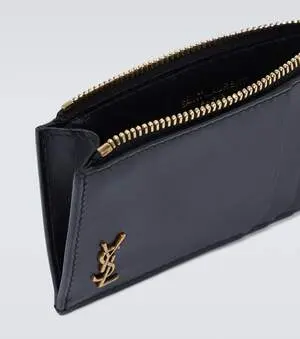 Saint Laurent Tiny Cassandre Fragments Leather Card Holder