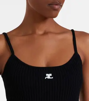 COURREGES Logo Ribbed-knit Tank Top - Black