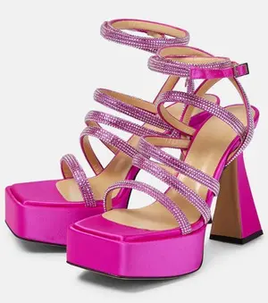 Mach & Mach Sydney Embellished Satin Platform Sandals - Pink