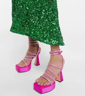 Mach & Mach Sydney Embellished Satin Platform Sandals - Pink
