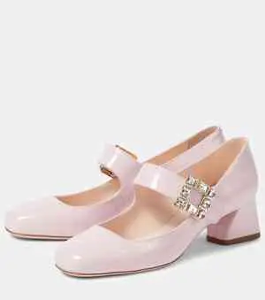 ROGER VIVIER Tres Vivier Strass Babies 45 Leather Pumps