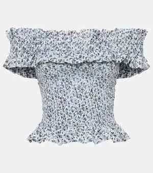 GANNI Floral Smocked Top