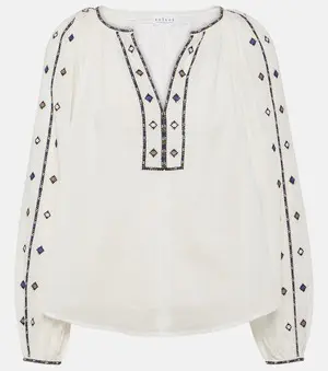 Velvet By Graham & Spencer Tina Embroidered Cotton Top - White