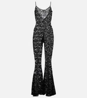Oseree Floral Lace Jumpsuit - Black