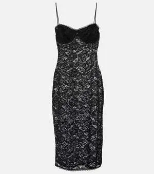 Oseree O-lover Floral Lace Midi Dress - Black