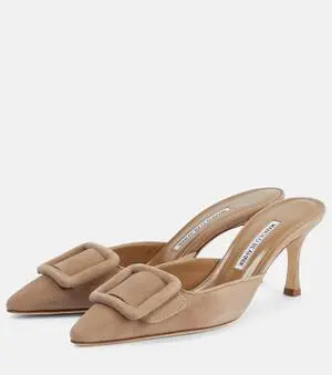 Manolo Blahnik Maysale 70 Suede Mules - Brown