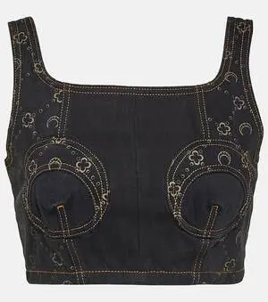 MARINE SERRE Regenerated Cropped Denim Bustier