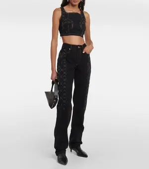 MARINE SERRE Regenerated Cropped Denim Bustier