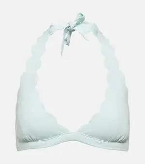Marysia Spring Scalloped Halterneck Bikini Top - Blue