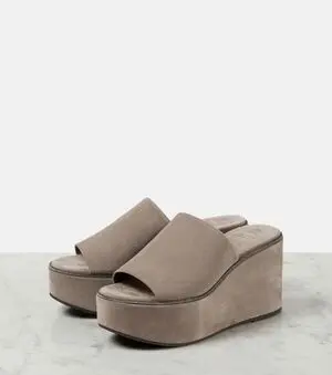 Brunello Cucinelli Suede Platform Slides