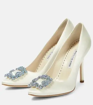 Manolo Blahnik Bridal Hangisi 105 Embellished Satin Pumps - White