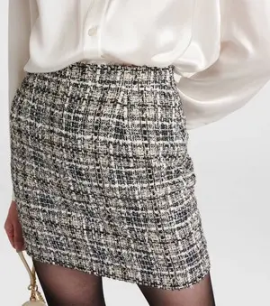Alessandra Rich Checked Lame Tweed Miniskirt