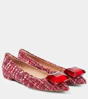 GIANVITO ROSSI Embellished Boucle Ballet Flats