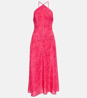 Rixo Opal Silk Halterneck Midi Dress - Pink