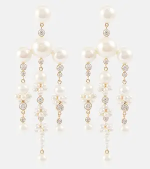 Sophie Bille Brahe Jardin De Rêve 14kt Gold Drop Earrings With Diamonds And Pearls - White