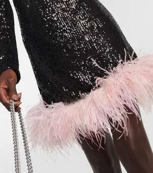 SELF-PORTRAIT Feather-trimmed Sequined Minidress