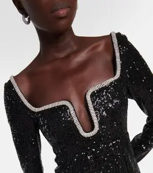 SELF-PORTRAIT Feather-trimmed Sequined Minidress