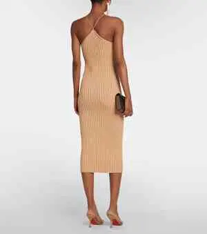 Galvan Rhea Rib-knit Halterneck Midi Dress - Beige