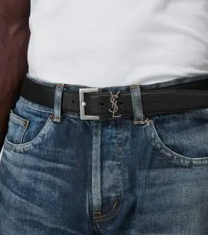 Saint Laurent Slim Grained Leather Belt