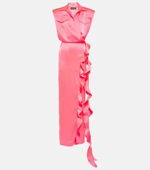 David Koma Ruffle Satin Wrap Gown