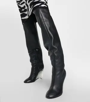 Alaïa Leather Knee-high Wedge Boots - Black