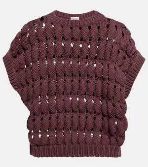 Brunello Cucinelli Open-work Cotton-blend Top