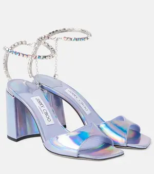 JIMMY CHOO Saeda 85 Embellished Metallic Leather Sandals - Purple
