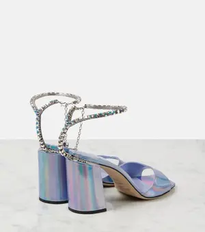 JIMMY CHOO Saeda 85 Embellished Metallic Leather Sandals - Purple