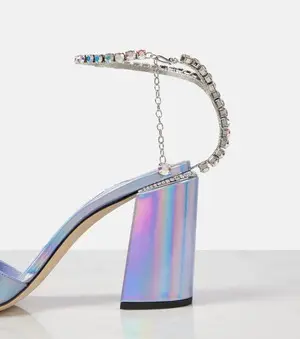 JIMMY CHOO Saeda 85 Embellished Metallic Leather Sandals - Purple