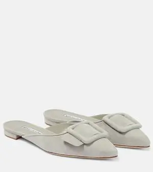 Manolo Blahnik Maysale Suede Mules - Grey