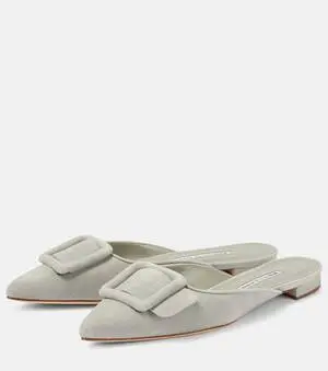 Manolo Blahnik Maysale Suede Mules - Grey