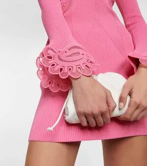 SELF-PORTRAIT Lace-trimmed Rib-knit Minidress