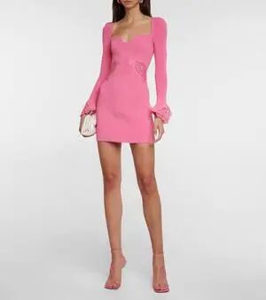 SELF-PORTRAIT Lace-trimmed Rib-knit Minidress