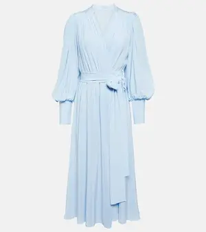 Costarellos Draped Silk Midi Dress