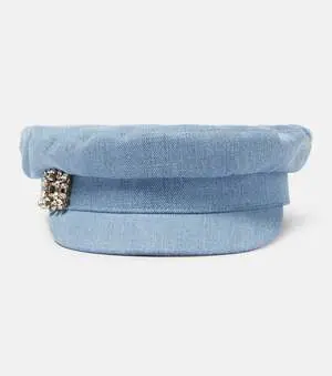 ROGER VIVIER Broche Vivier Denim Cap - Blue