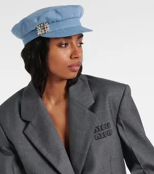 ROGER VIVIER Broche Vivier Denim Cap - Blue
