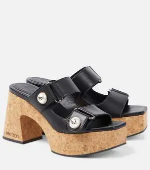 JIMMY CHOO Fayence Leather Platform Mules