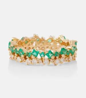 SUZANNE KALAN 18kt Ring With Diamonds And Emeralds - Gold