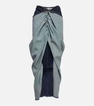 Alaïa Draped Denim Maxi Skirt