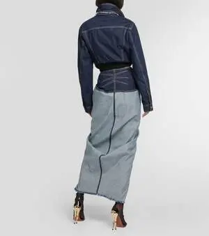 Alaïa Draped Denim Maxi Skirt