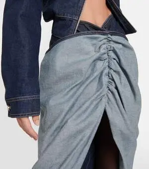 Alaïa Draped Denim Maxi Skirt