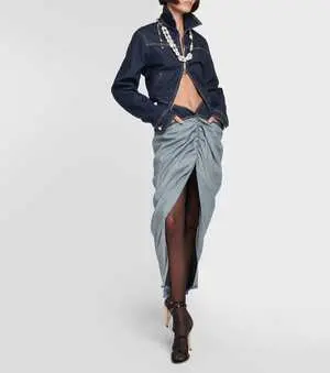 Alaïa Draped Denim Maxi Skirt