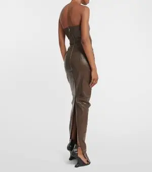 Rick Owens Strapless Coated Denim Gown - Brown