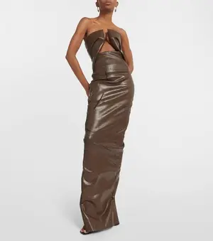 Rick Owens Strapless Coated Denim Gown - Brown