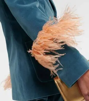 La DoubleJ Feather-trimmed Cotton Velvet Blazer