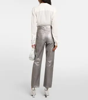 Veronica Beard Daniela Metallic High-rise Straight Jeans