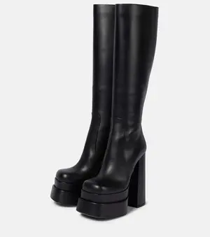 Versace Leather Platform Knee-high Boots