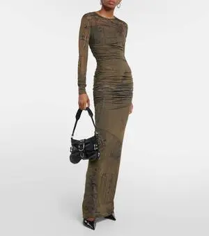 Blumarine Printed Ruched Maxi Dress